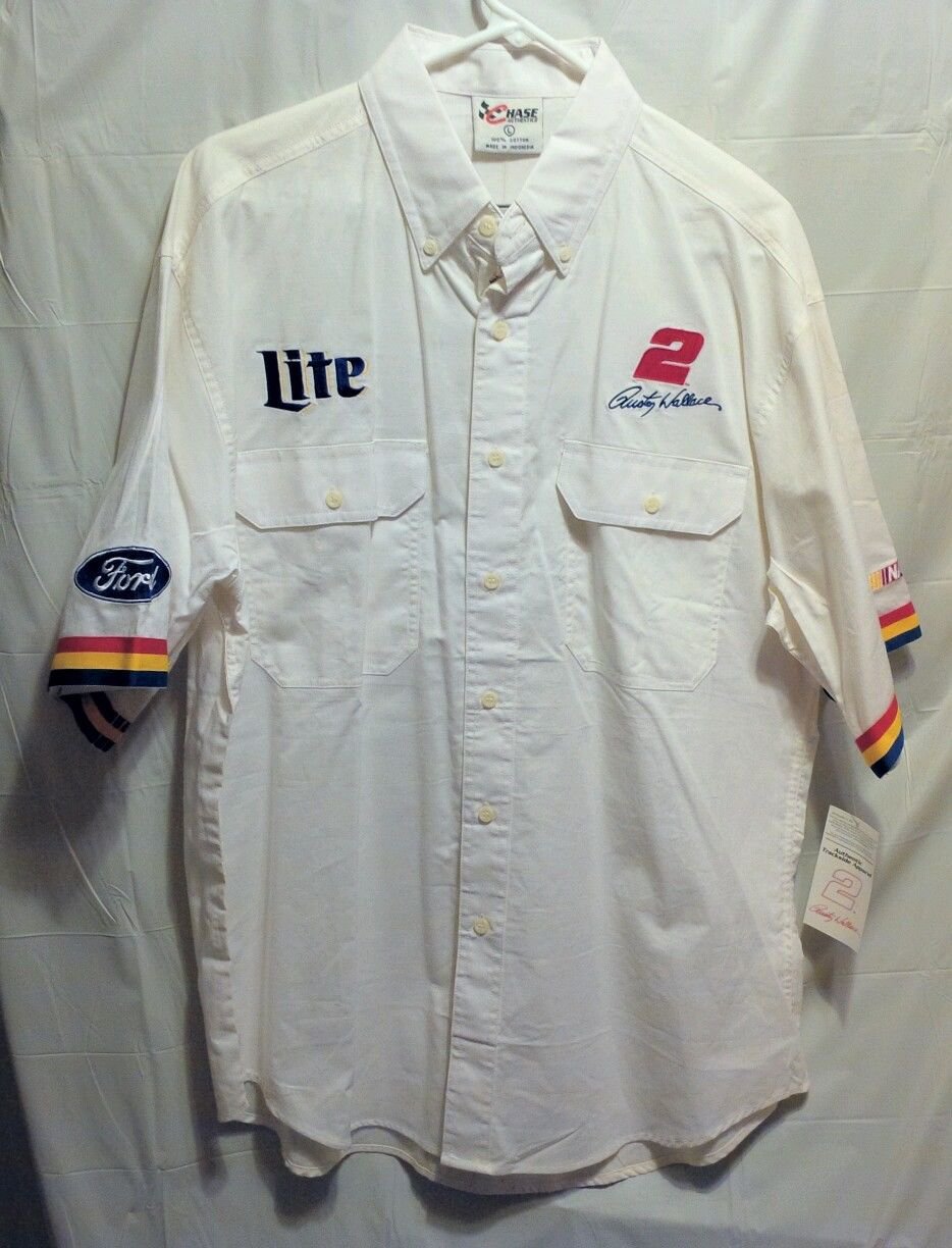 FREE SHIPPING Rusty Wallace button down SHIRT Ford Lite NASCAR white ...