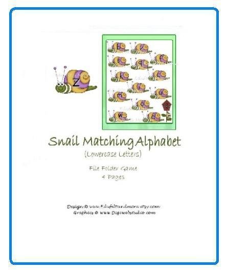 File Folder Game - Snail Matching Alphabet (Lowercase Letters) PDF Format