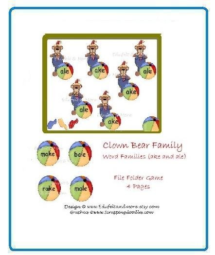 File Folder Game - Clown Bear Family (ake-ale) PDF Format