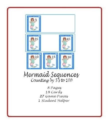 Math Center - Mermaid Sequences(Counting by 5's up to 100) PDF Format
