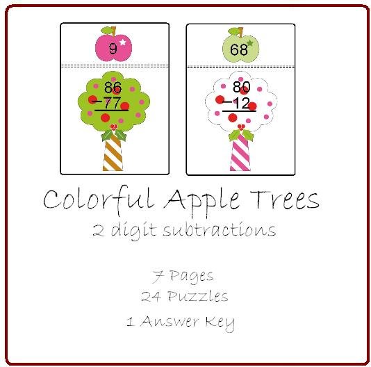 Math Center and Teacher Resoueces - Colorful Apples Trees (2 digits ...