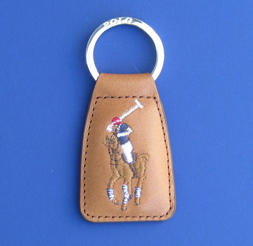 NWT Polo Ralph Lauren Tan Leather Split O-Ring Big Pony Key Chain Fob