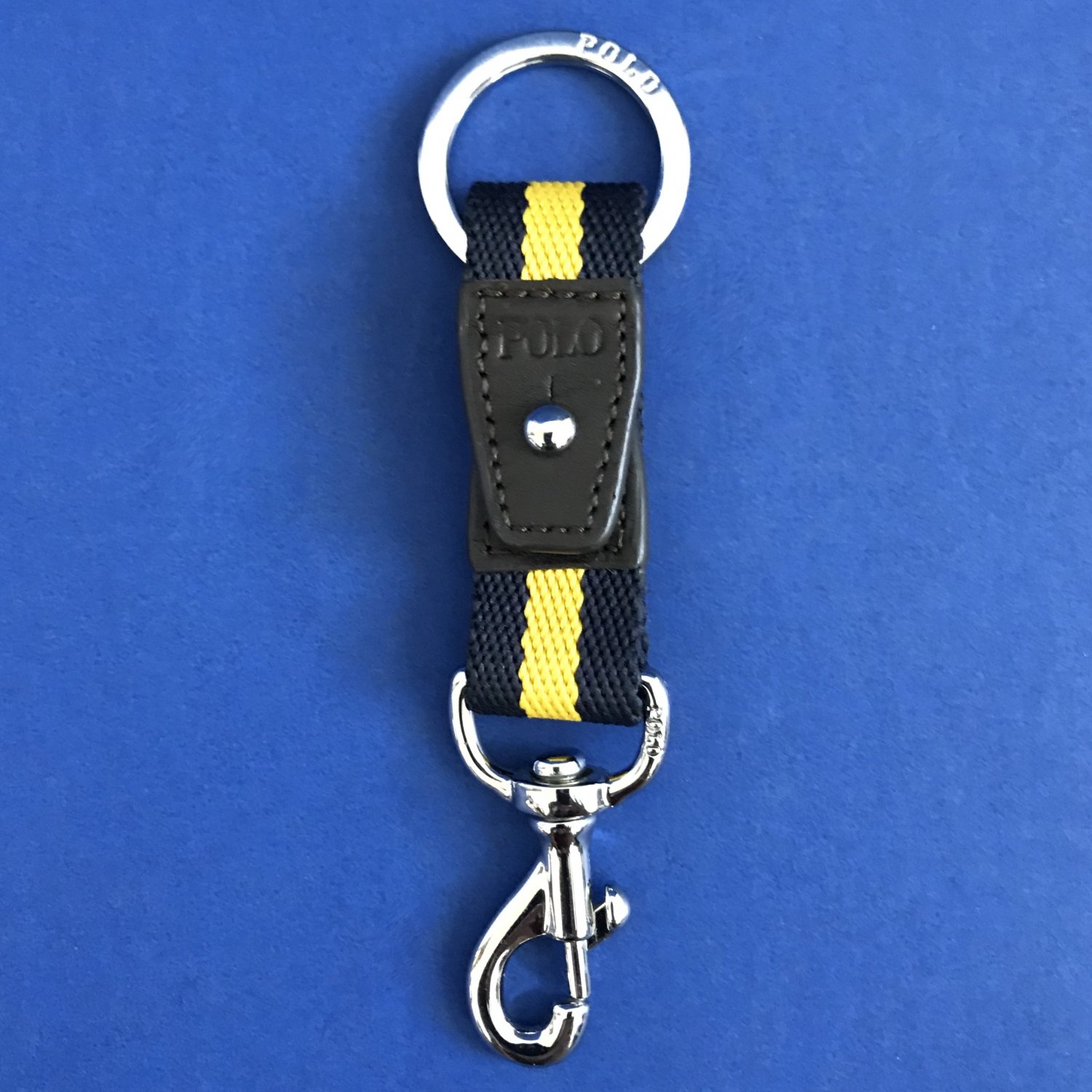 NWT Polo Ralph Lauren Blue & Yellow Canvas w/Leather Bolt Snap w/O-Ring ...