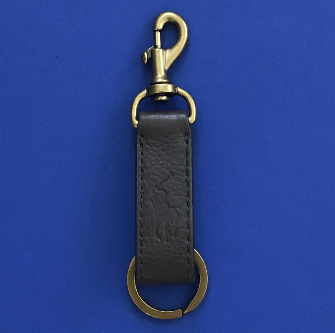 NWT Polo Ralph Lauren Brown Leather Polo Embossed Bolt Snap O-Ring Key ...