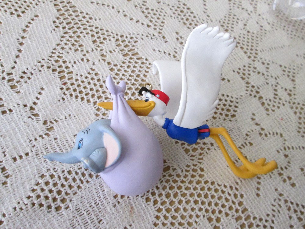 Hello Dumbo Walt Disney's Hallmark 2001 Christmas Ornament Stork Elephant