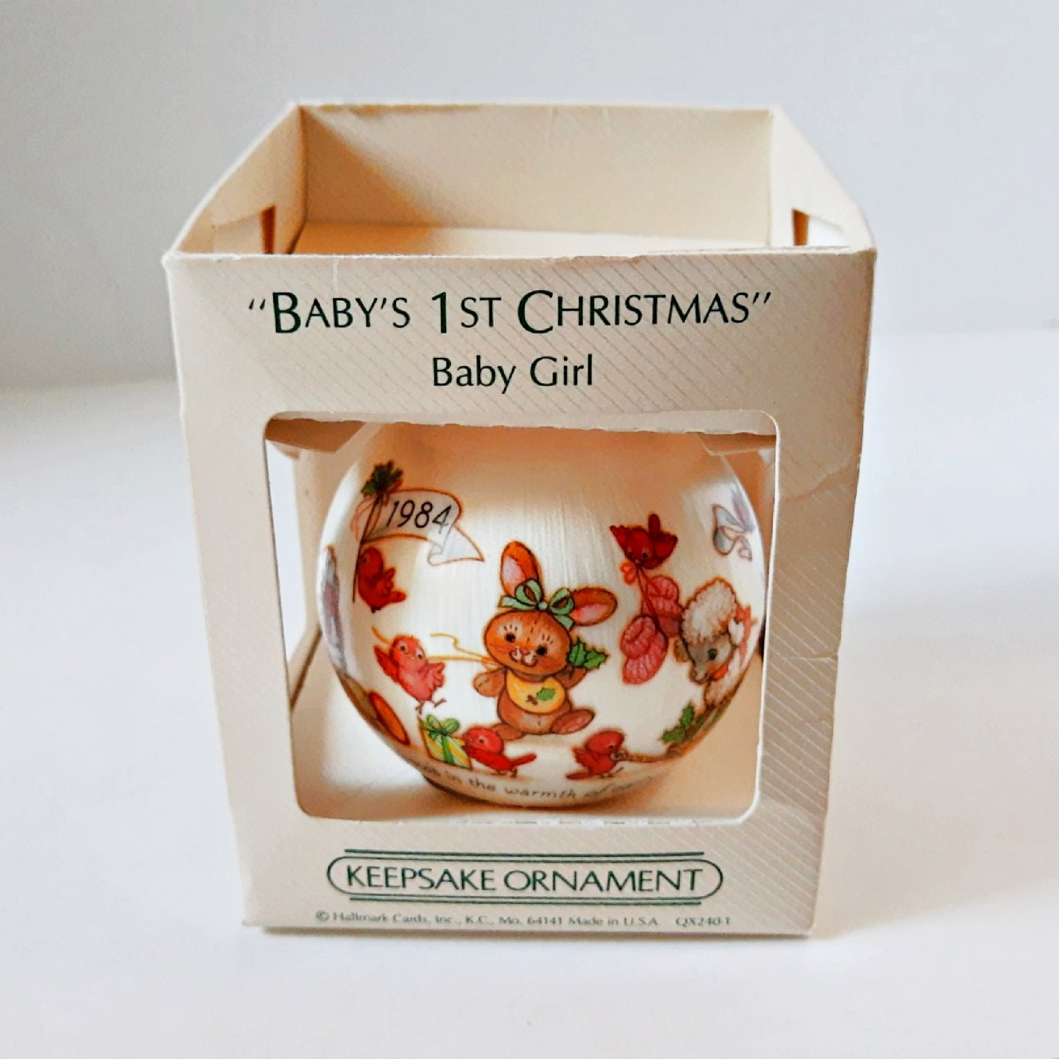 Babys First Christmas 1984 Hallmark Satin Ball Baby Girl Christmas ...