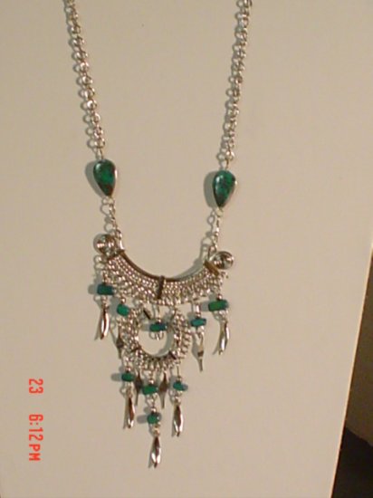 Peruvian Jewelry Alpaca Silver and Turquoise Stone Necklace