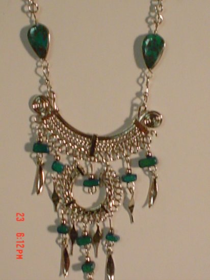 Peruvian Jewelry Alpaca Silver and Turquoise Stone Necklace