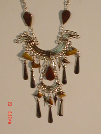 Peruvian Jewelry Alpaca Silver and Tigers Eye Stone Necklace