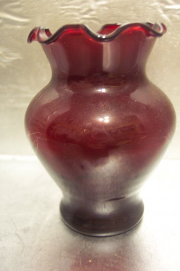 Vintage Red "Ruffle Top" Glass Vase