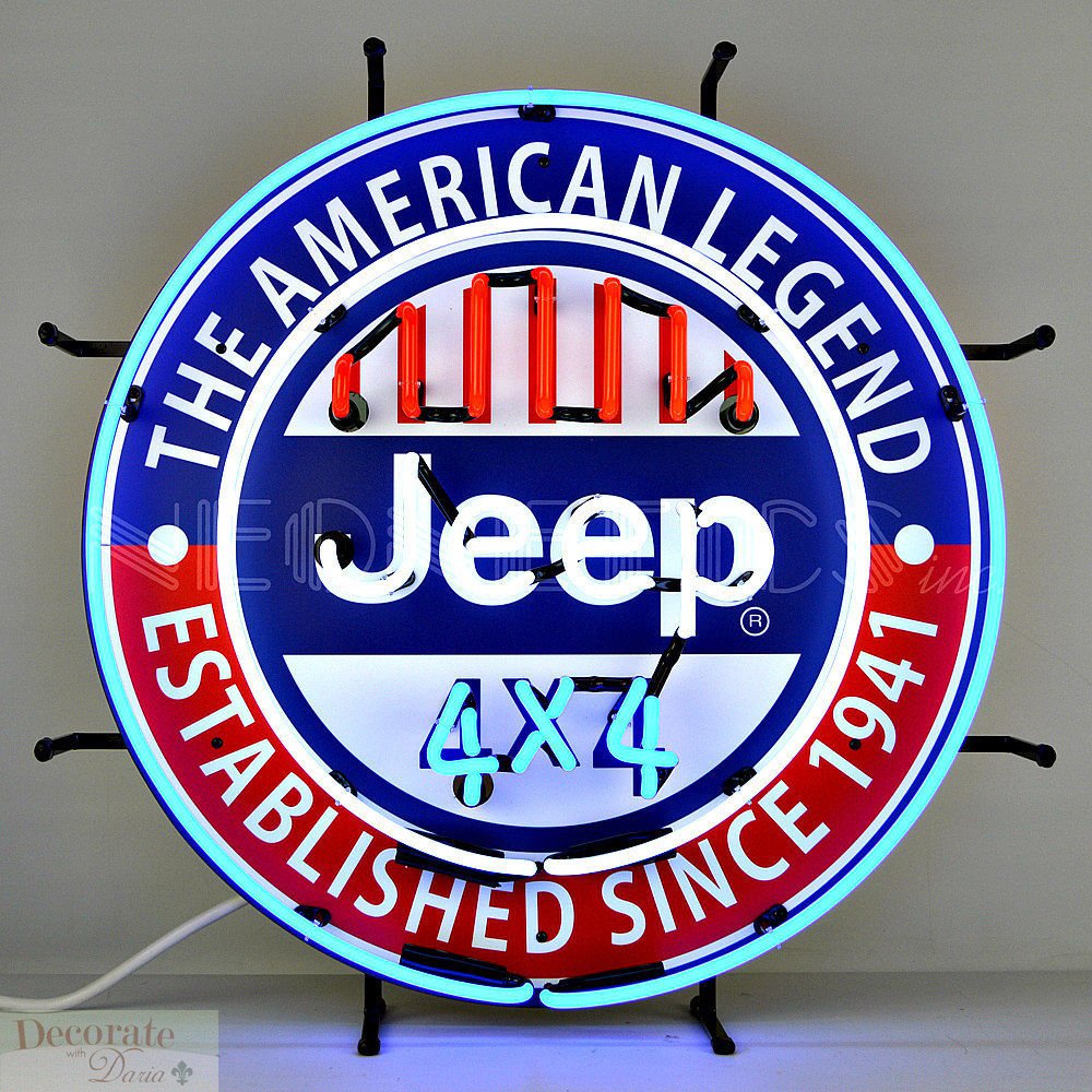 JEEP 4X4 AMERICAN LEGEND NEON SIGN 24" Wall Window Shelf Steel USA ...