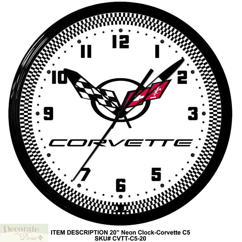 CORVETTE C5 FLAGS NEON CLOCK 20" Vette Wall Car Auto Made USA 1 Yr ...