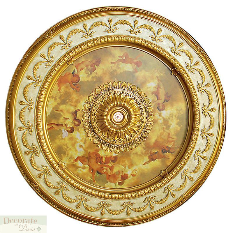 CEILING MEDALLION Sistine Cherubs Gold Round 63" Chandelier Light Decor ...