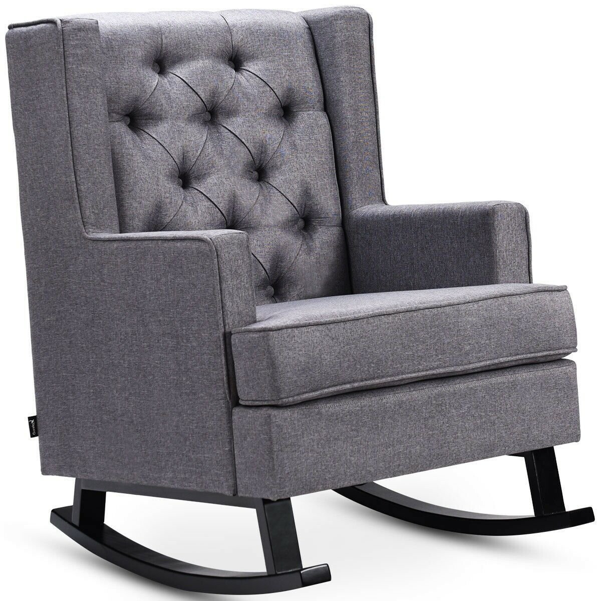 Retro Fabric Upholstered Button-Tufted Wingback Rocking Chair
