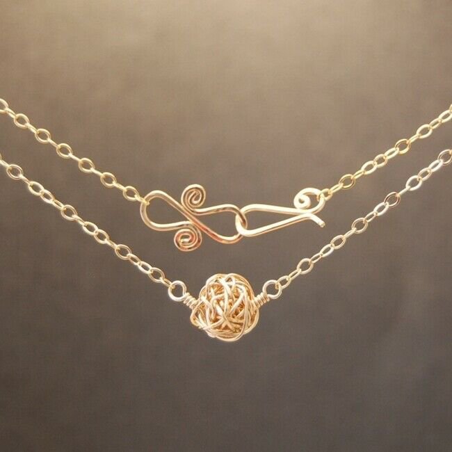 Necklace 14K Gold-filled - Wire ball on chain - Handmade in NY - 18" Long