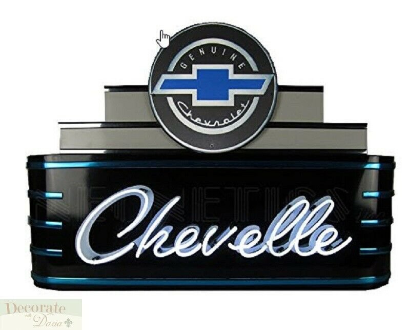CHEVELLE CHEVROLET MARQUEE ART DECO NEON SIGN 39" Wall Window Steel Can ...