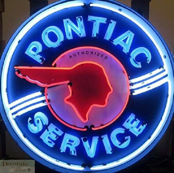 PONTIAC SERVICE LOGO NEON SIGN 36" Wall Window Steel Can Housing US ...