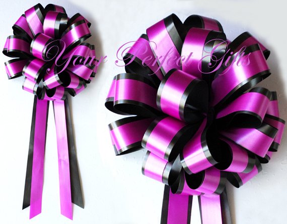 10 FUCHSIA PINK BLACK 8" TWO LAYER WEDDING PULL PEW BOWS FOR BRIDAL ...