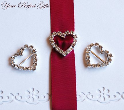 1 pc HEART Diamante Rhinestone Crystal Silver Buckle Slider Horizontal ...