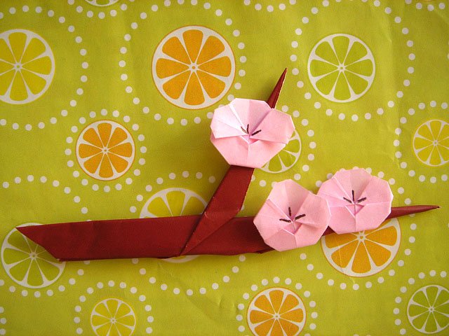 3 X HANDMADE ORIGAMI BRANCH OF PLUM TREE