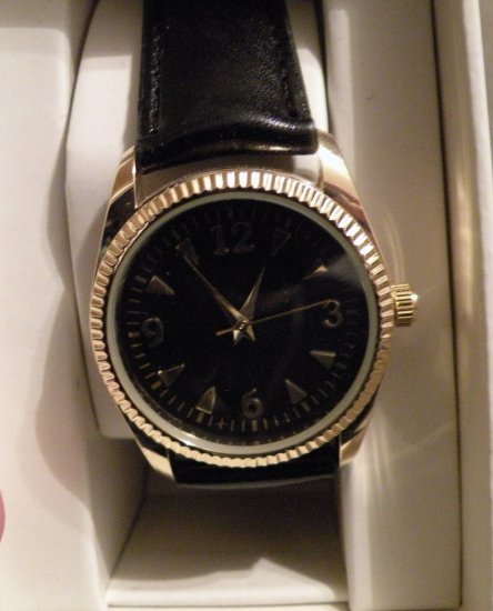 Womens Merona Black & Gold Watch Leather Band