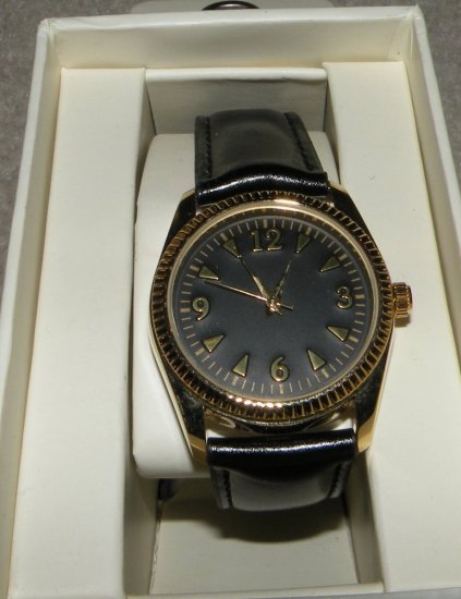 Womens Merona Black & Gold Watch Leather Band