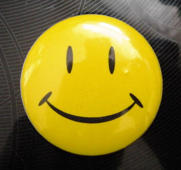 Happy Smiley Face Pin Button, yellow