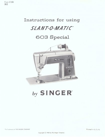 Singer Model 603 Slant-O-Matic MANUAL in pdf format