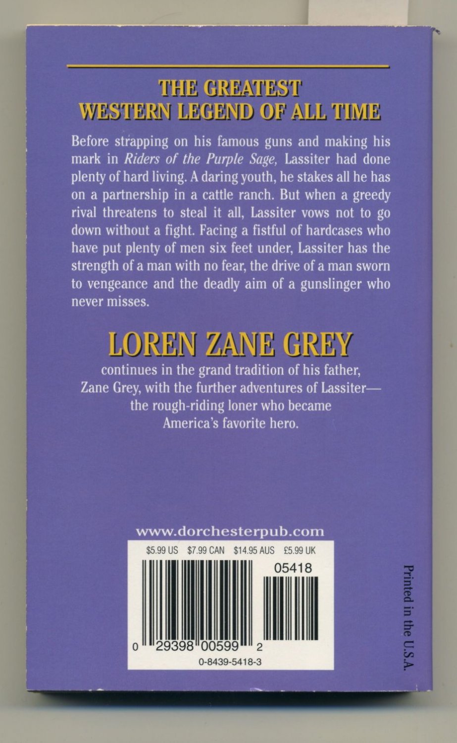 Lot of 2 Zane Grey Riders of the Purple Sage Loren Zane Grey Lassiter ...