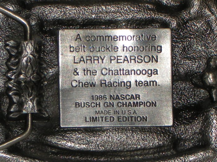 SOLD Larry Pearson #21 Chattanooga Chew Busch GN Champ Belt Buckle NASCAR
