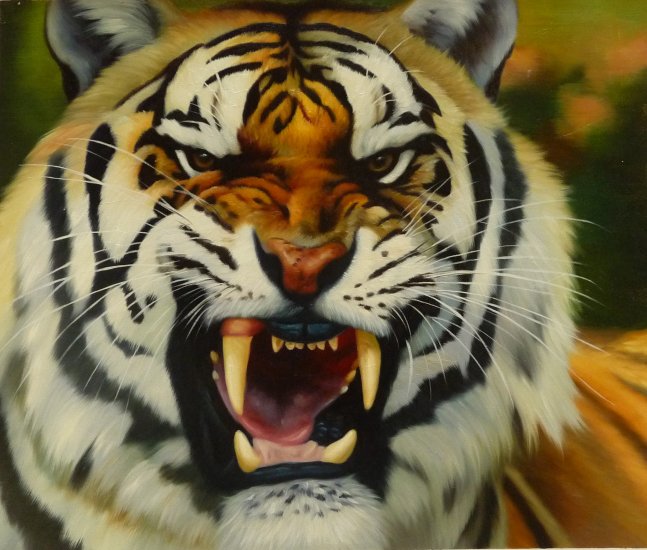 New 20x24" Hand-Made 'Mad Tiger' Oil Painting on Canvas