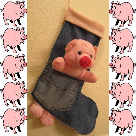 Stuffed Pink Pig Christmas Stocking Handmade 200919