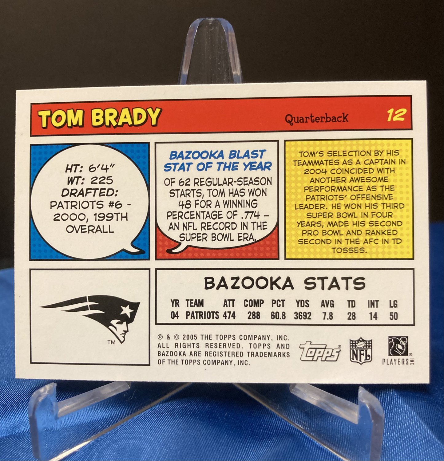 TOM BRADY 2005 Bazooka Base Card #12 - New England Patriots & Michigan ...