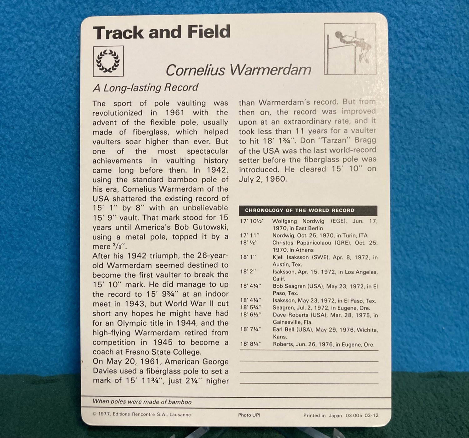 1977 1978 1979 TRACK and FIELD Cornelius Warmerdam Sportscaster Card 3 ...