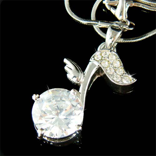 Swarovski Crystal Quaver Eighth Music Note Wing Pendant Necklace