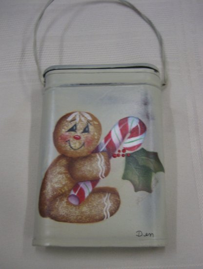 Handpainted Gingerbread Candy Cane Design Tin New Judy Ribitch