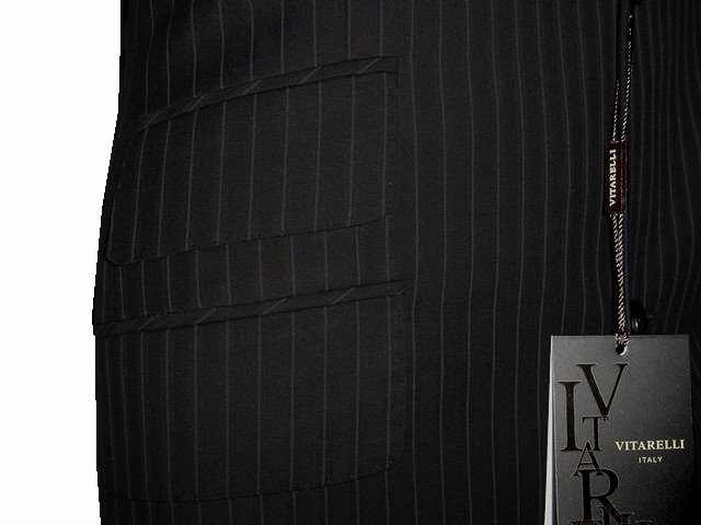 34S Vitarelli 2-Button Men's Suit Black with Single Stripe FREE Neck ...