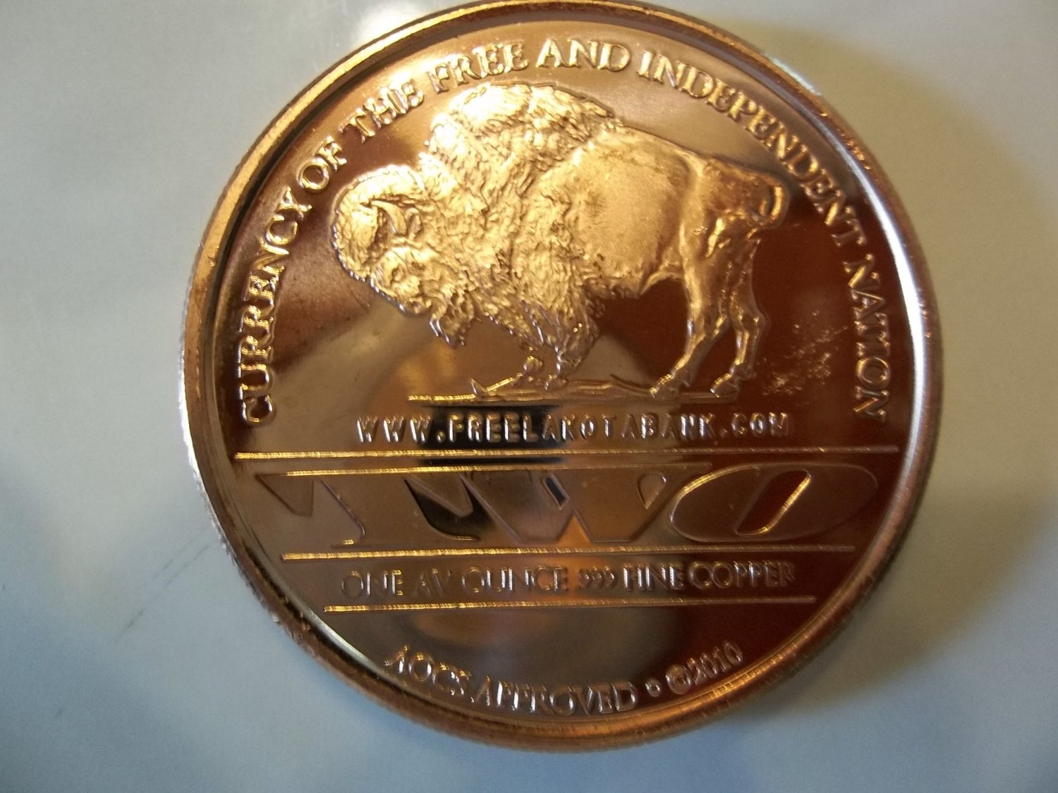 2010 Unc. One Oz. .999 Copper Lakota Coin