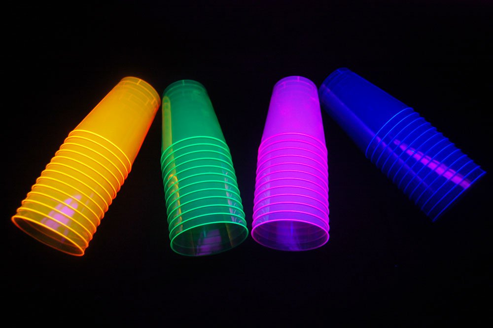 Assorted Neon Blacklight Reactive 10oz Party Cups 100ct
