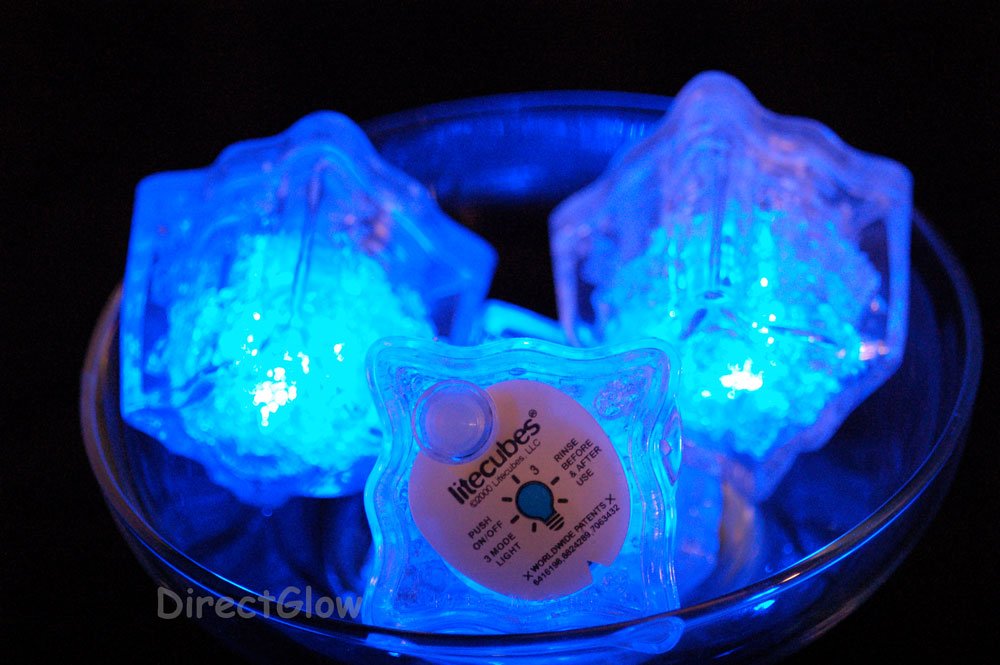 Set of 6 Blue Litecubes Brand Light up LED Ice Cubes