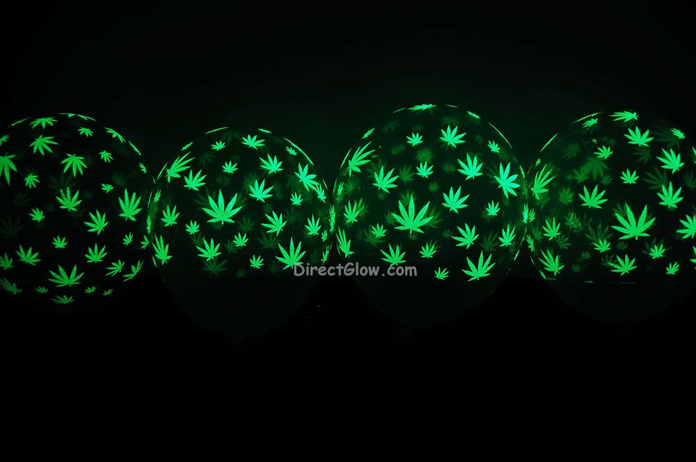 11 inch Glow in the Dark Weed Marijuana Pot Leaf Latex Balloons- 25Pck