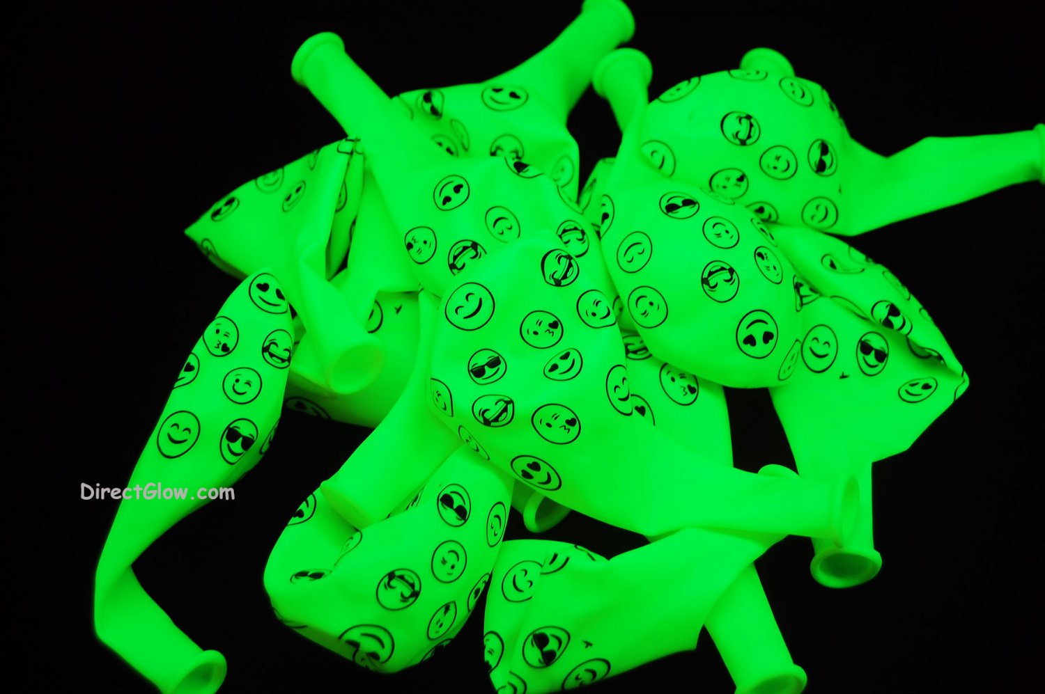 10 Pack Neon Yellow 11 inch UV Blacklight Reactive Latex Emoji Balloons