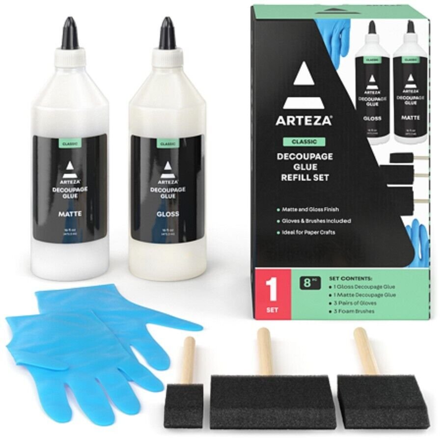 Decoupage Glue Craft Kit 1 Gloss & 1 Matte Finish Glue 8oz Bottles-Open Box