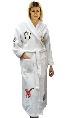 Women's Cat Appliqued Long Bathrobe