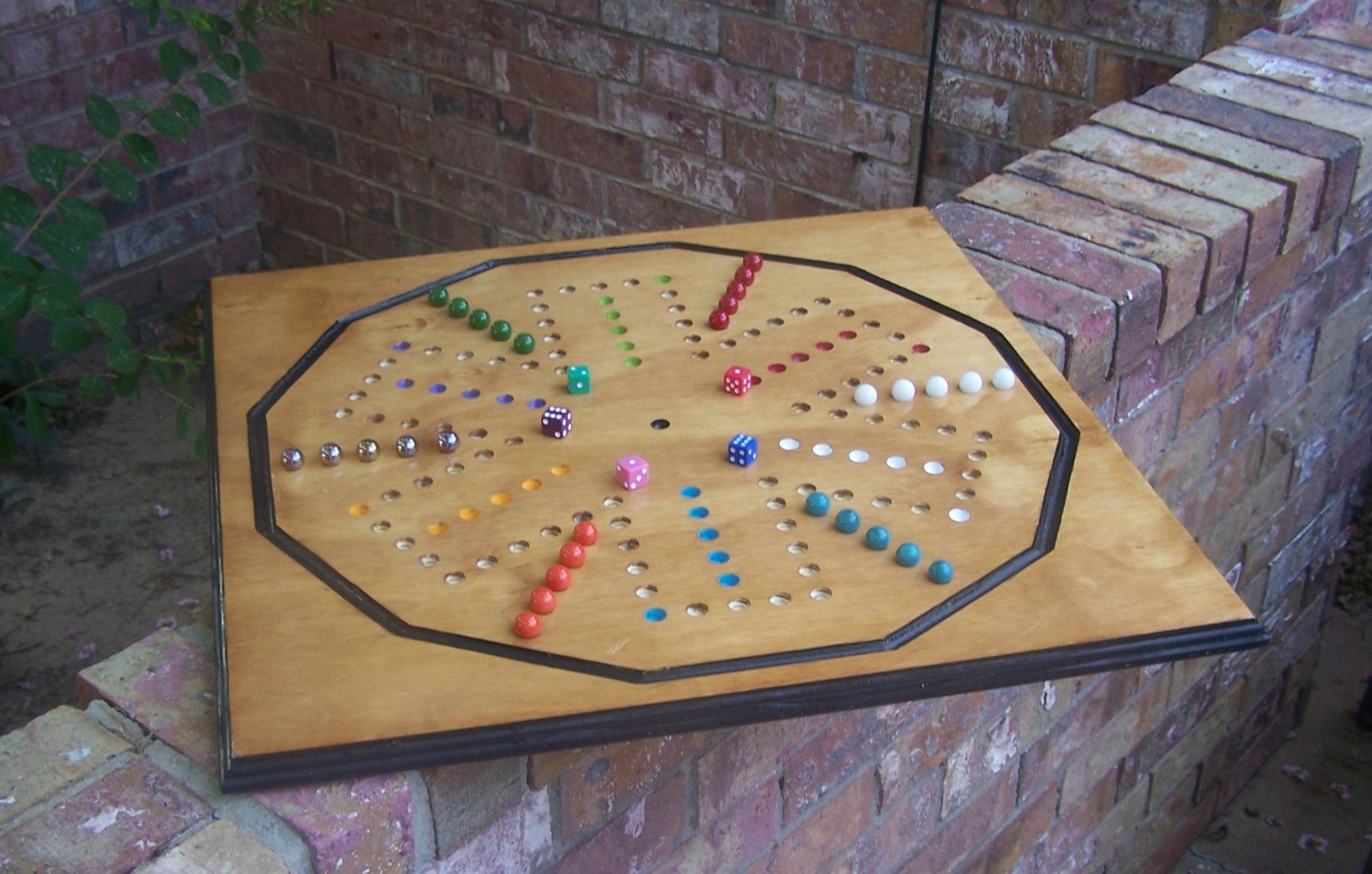 Hand made Aggravation board game with marbles n dice