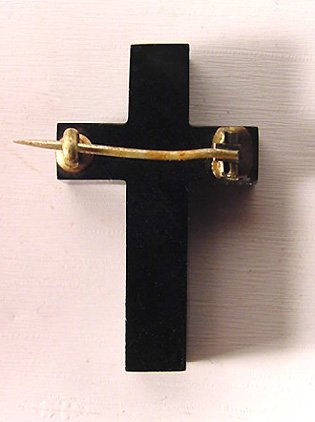 Victorian Carved Jet Cross Mourning Brooch - Sold