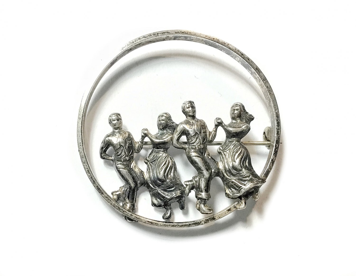 c1950s Signed Beau Sterling Square Dancing Brooch