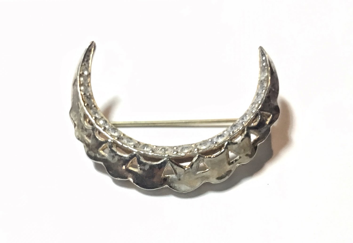 Vintage VIctorian Revival Crescent Moon Rhinestone Brooch