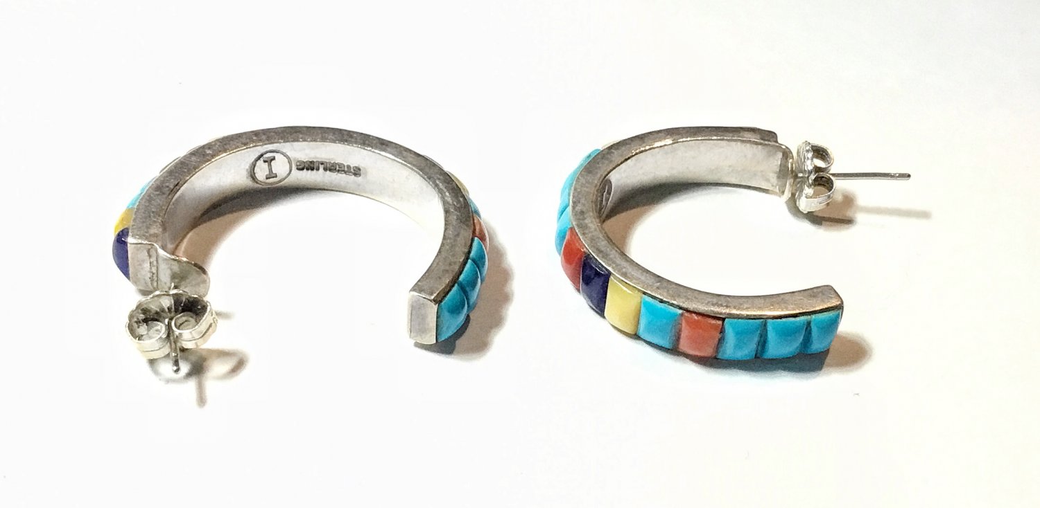 Southwestern Style Large Sterling ‘Corn Row’ Hoops