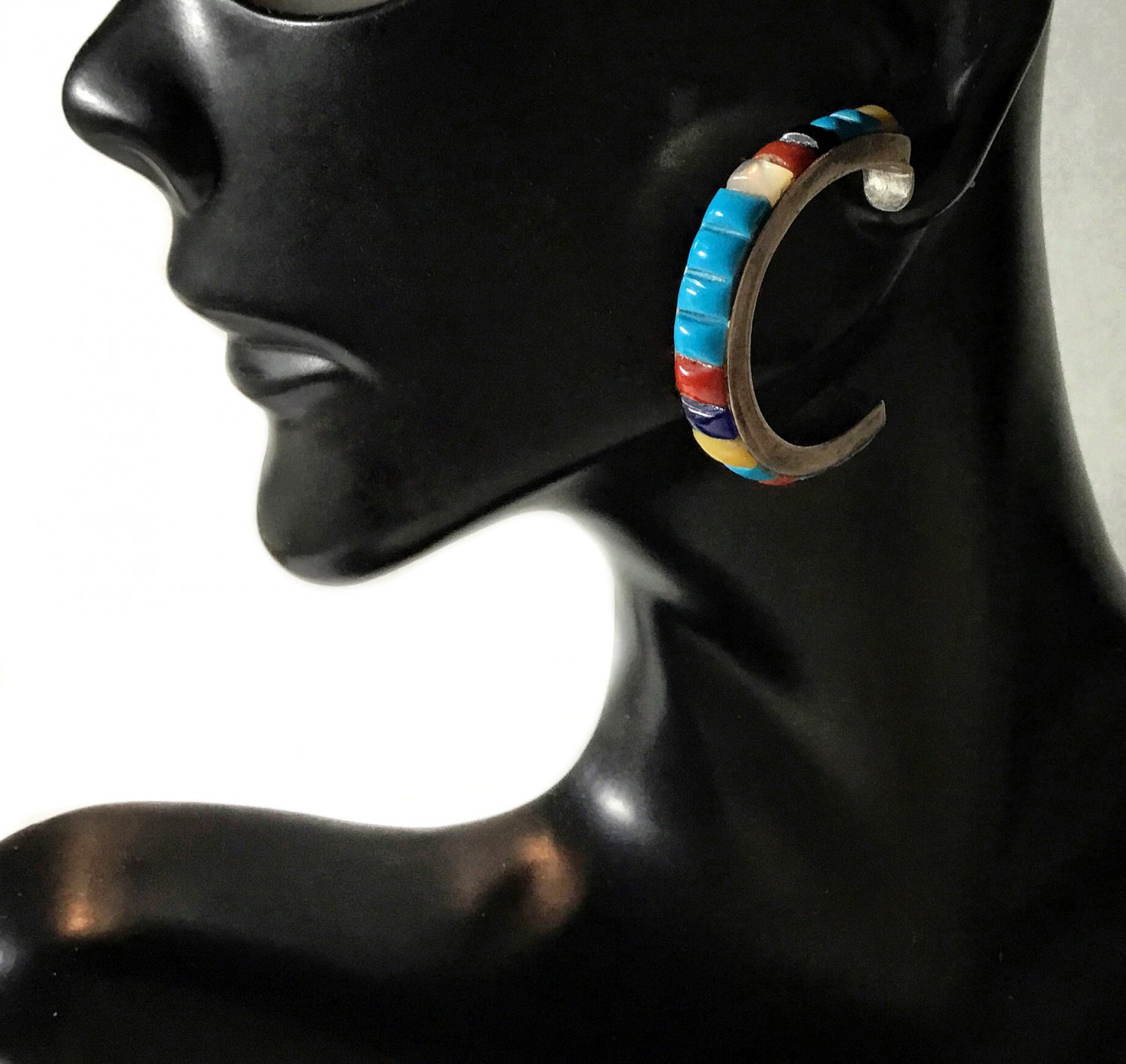 Southwestern Style Large Sterling ‘Corn Row’ Hoops